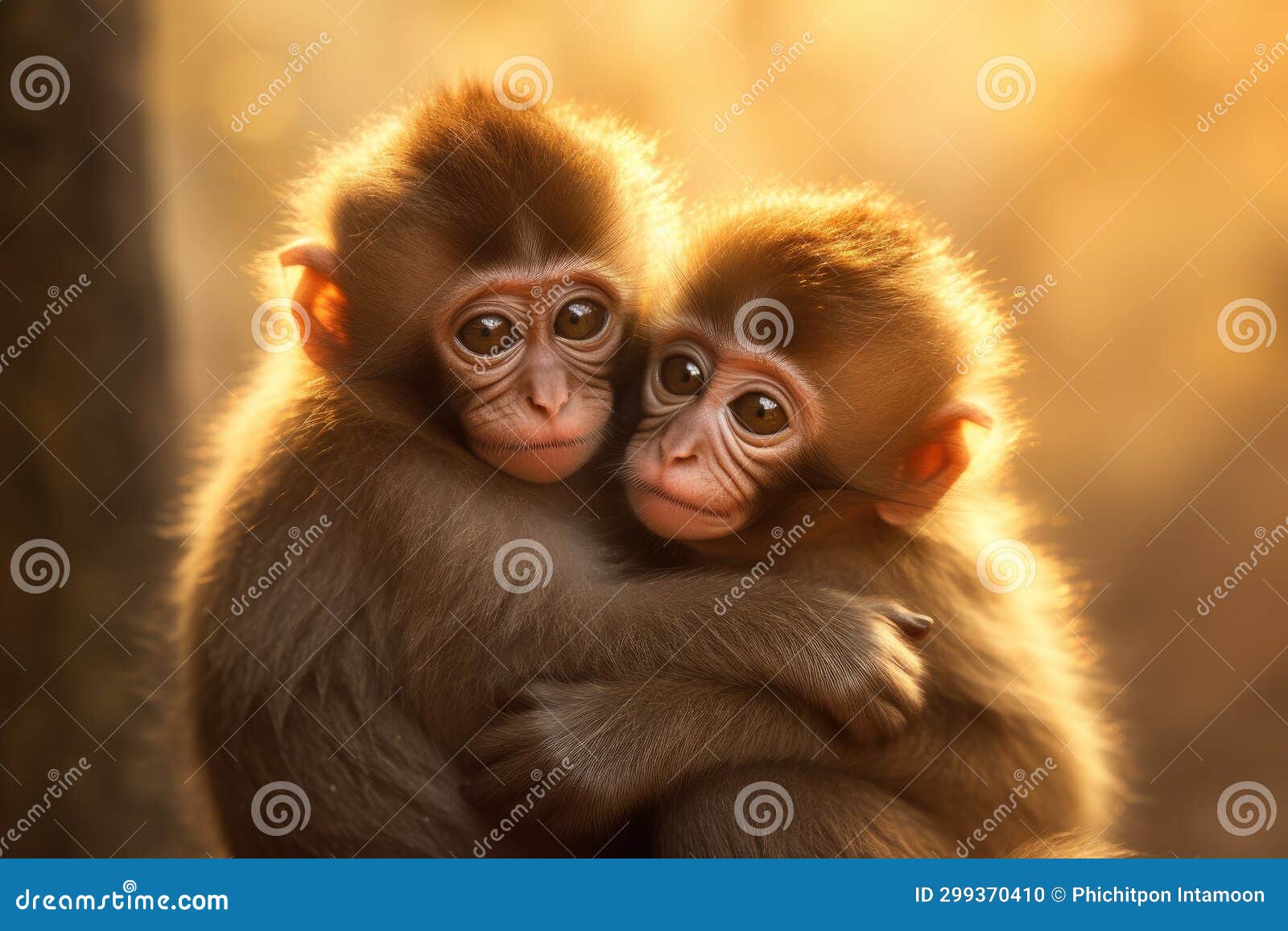 Baby Monkey Hug Together in Shinning Light. Generative AI Stock Photo ...