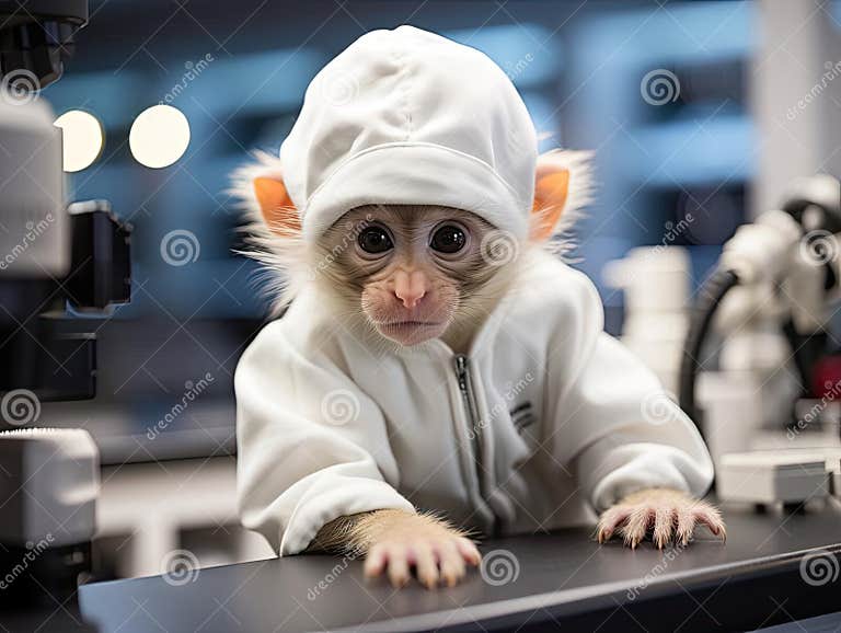 Baby Monkey Scientist Examines Microscope Stock Illustration ...