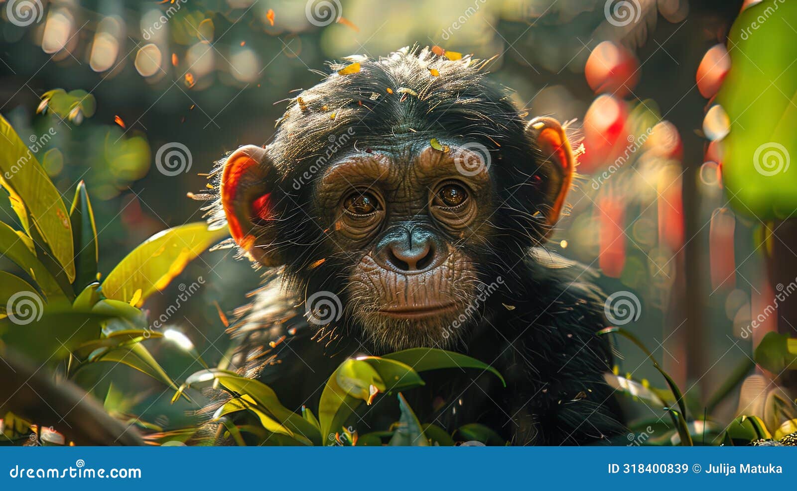 A Baby Monkey is Sitting in a Tree with Leaves and Branches Stock Image ...