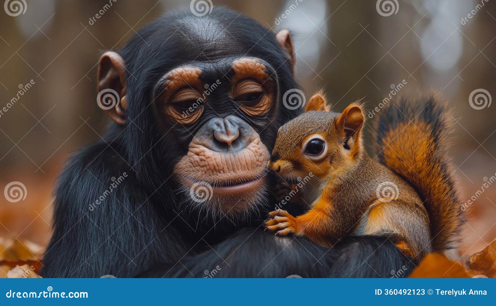 A Baby Monkey and a Baby Squirrel are Cuddling Together Stock Image ...