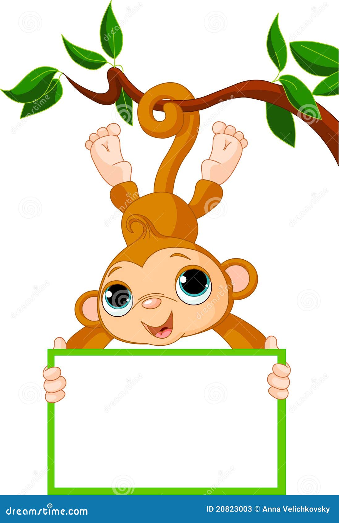 Baby Monkey on a Tree Holding Blank Sign Stock Vector - Illustration of ...