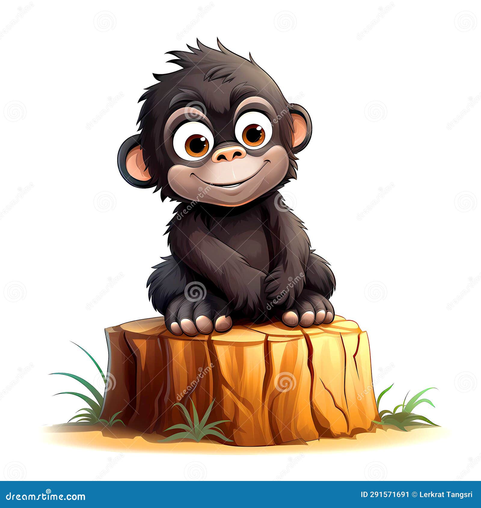 Baby monkey on tree stump stock illustration. Illustration of head ...