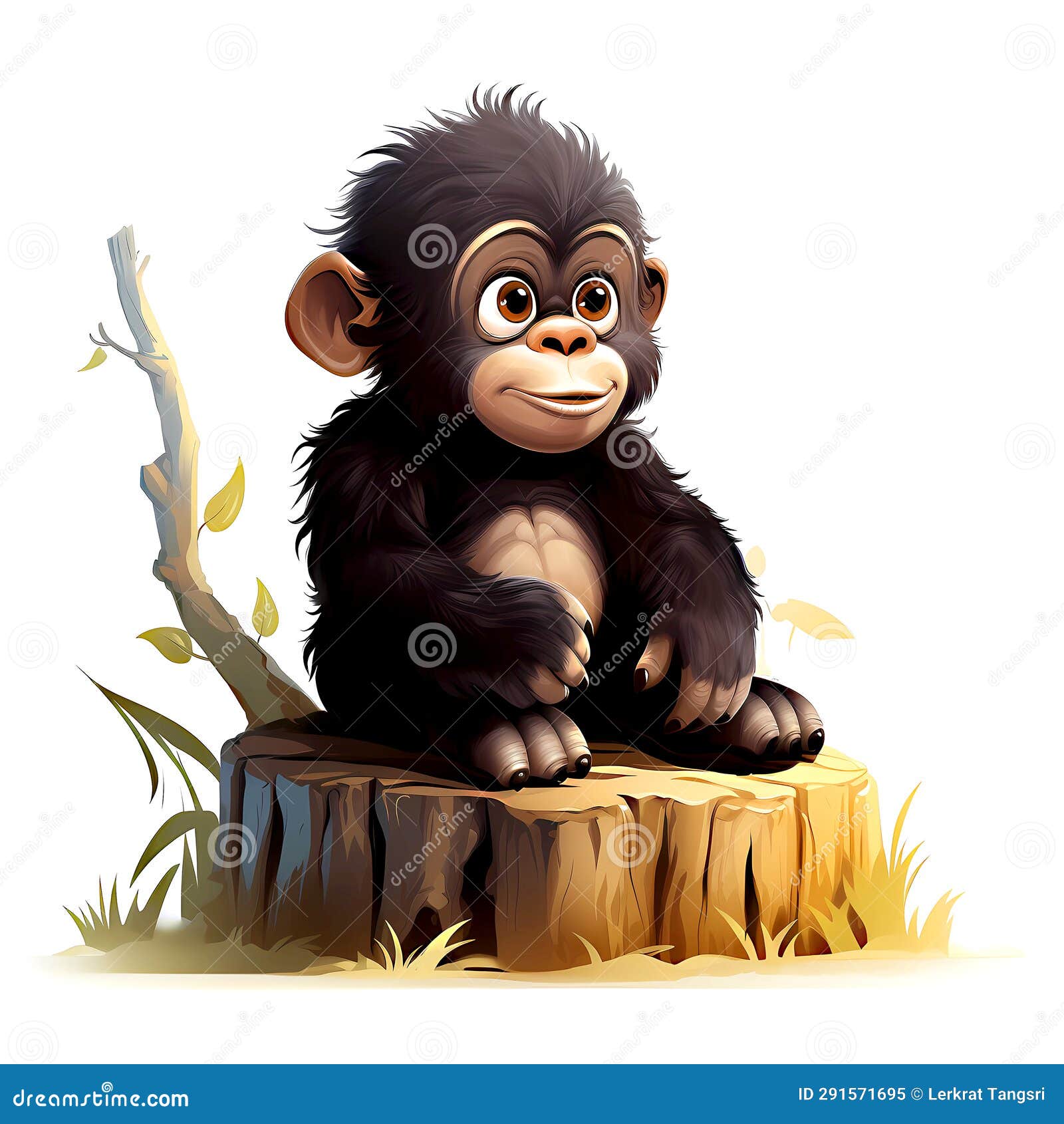 Baby monkey on tree stump stock illustration. Illustration of clothing ...