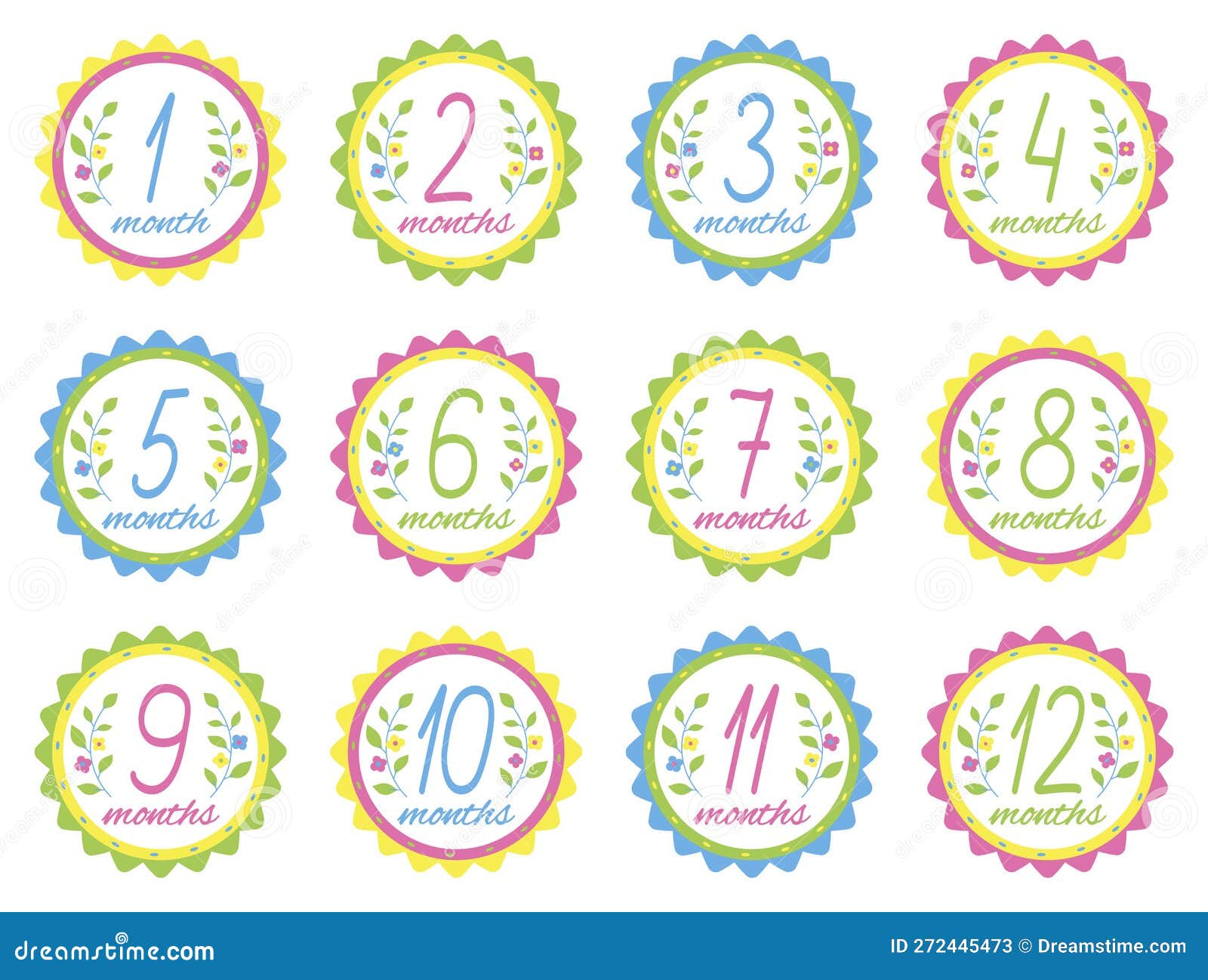 Baby Monthly Milestone Stickers. Baby Shower Design Elements Stock ...