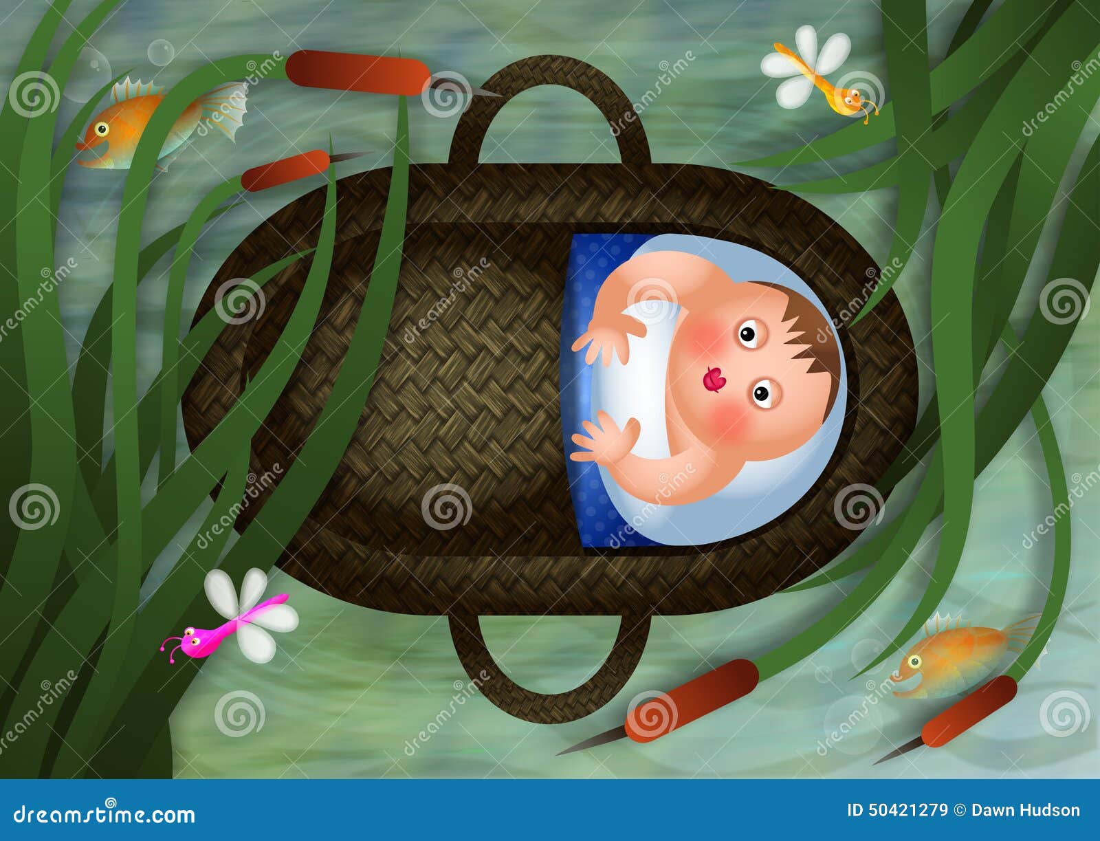 Baby Moses in einem Korb stock abbildung. Illustration von karikatur ...