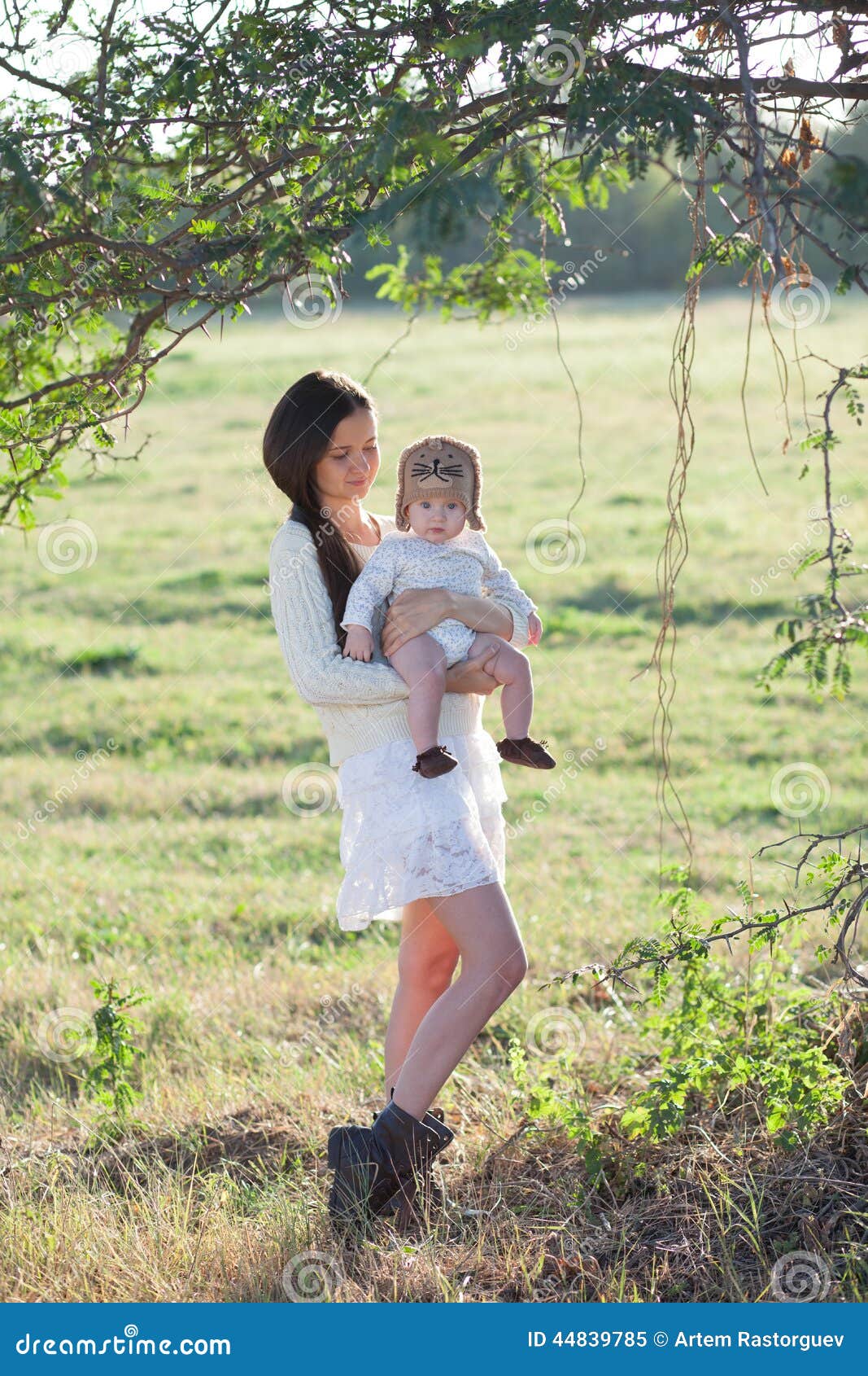 Baby and Mother Under the Tree Stock Image - Image of adorable, girl ...