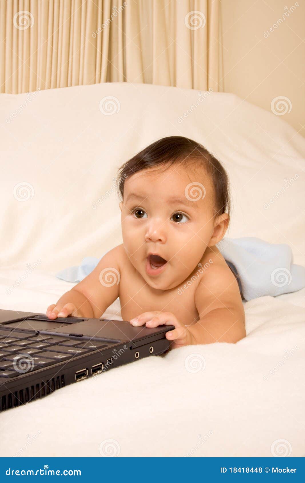 Baby with Notebook Portable Computer Stock Photo - Image of asian ...