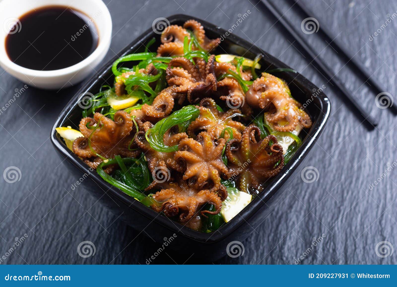 Baby Octopus Fried with Lemon Stock Image - Image of seafood, octopus ...