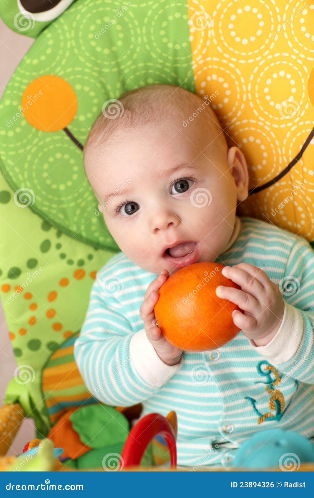 Baby with orange stock photo. Image of infant, girls - 23894326