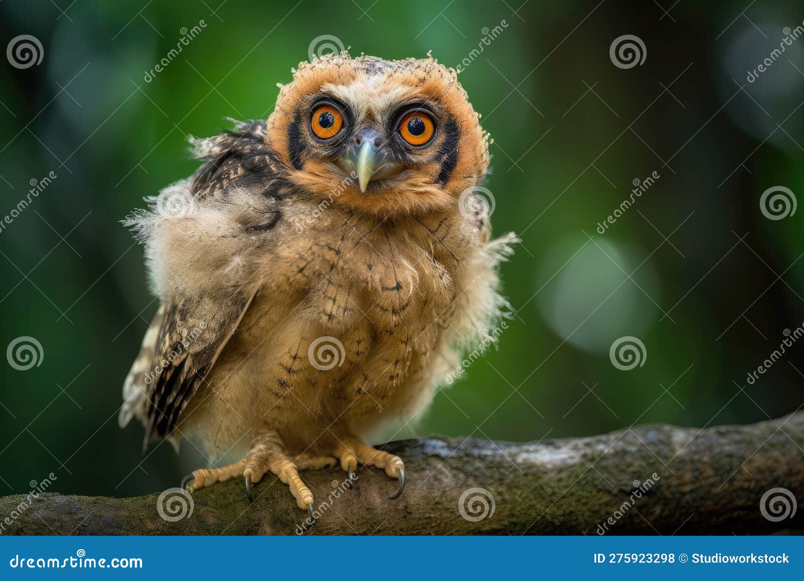 Baby Owl, Perched on Branch with Its Head Tilted, Staring into the ...