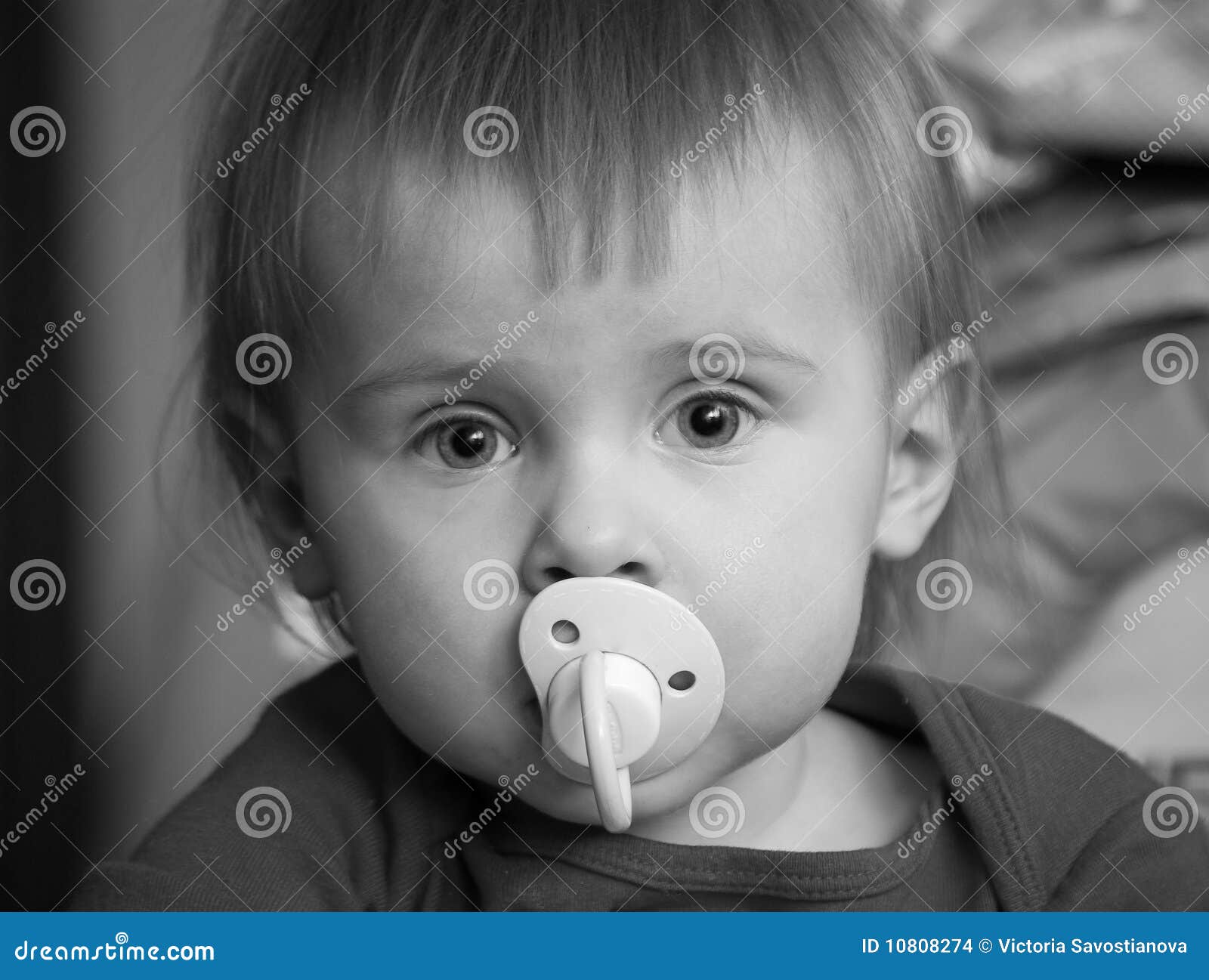 Baby with Pacifier, Black and White Stock Photo - Image of white, hair ...
