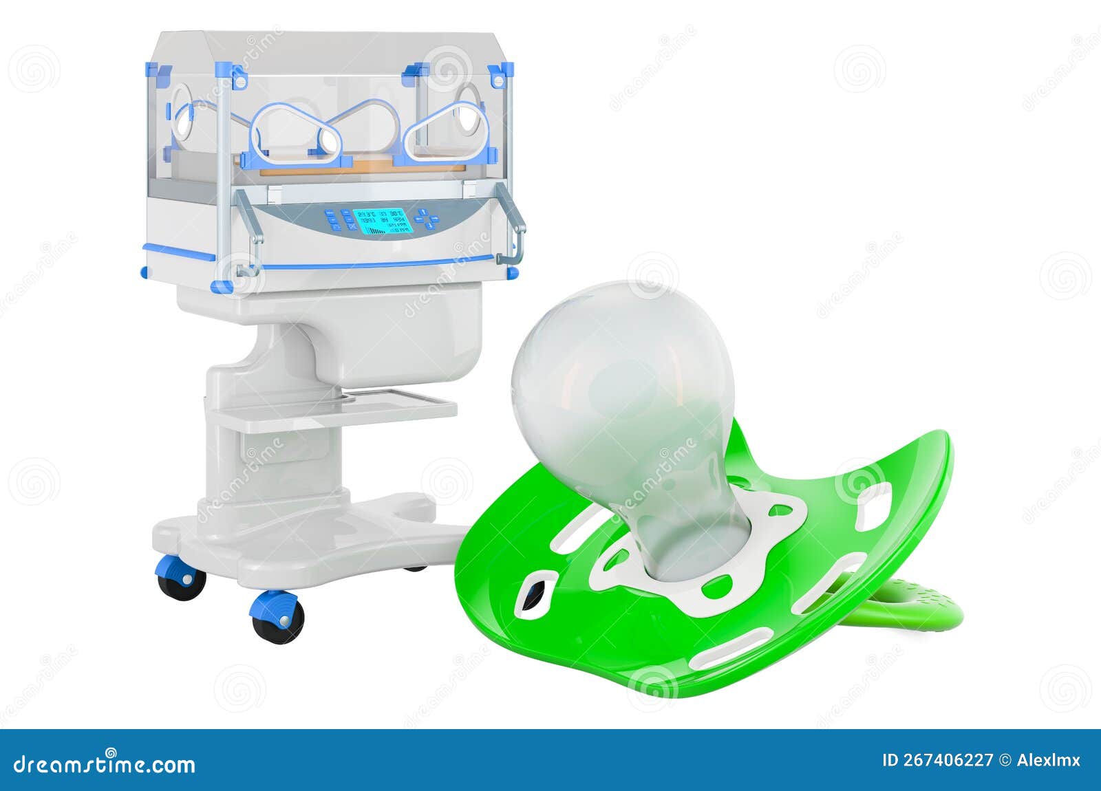 Baby Pacifier With Neonatal Incubator. 3D Rendering Royalty-Free Stock ...