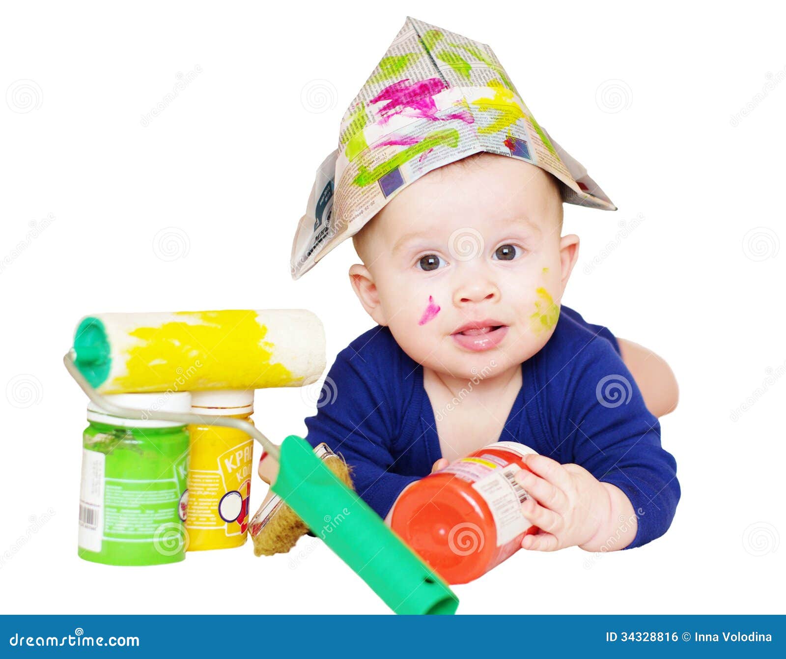 Baby Painter with Paints Age of 6 Months Stock Photo - Image of ...