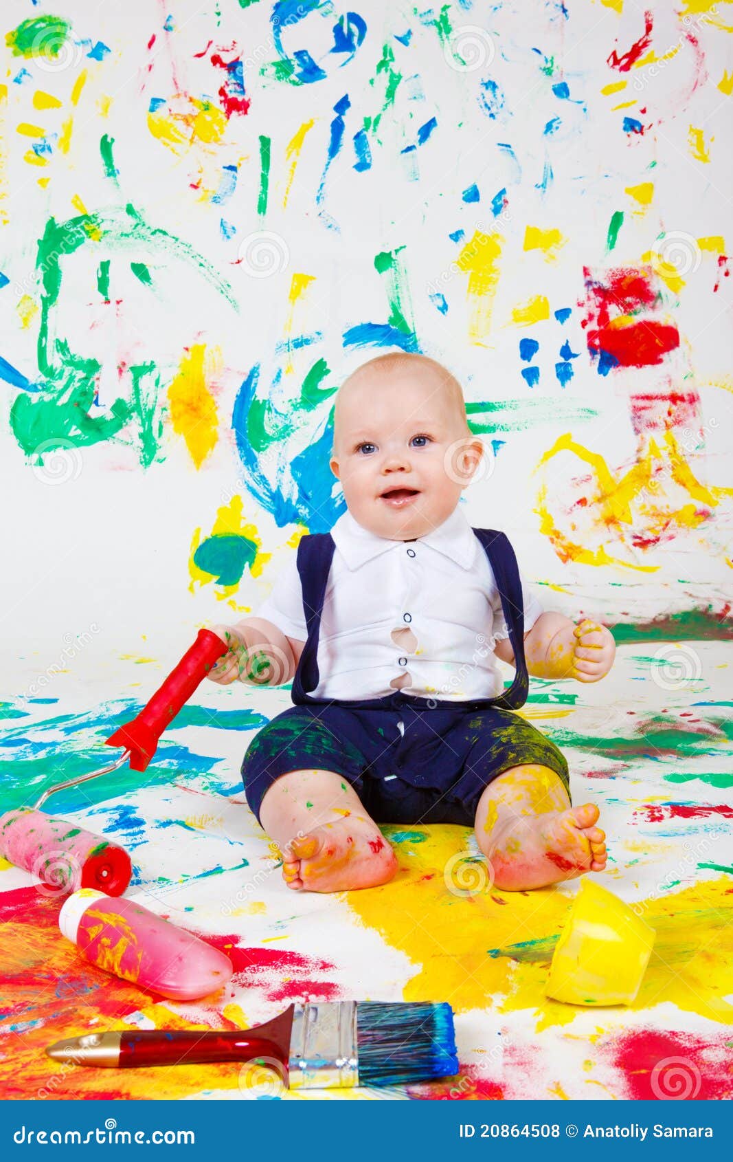 Baby painting stock photo. Image of little, paints, barefoot - 20864508