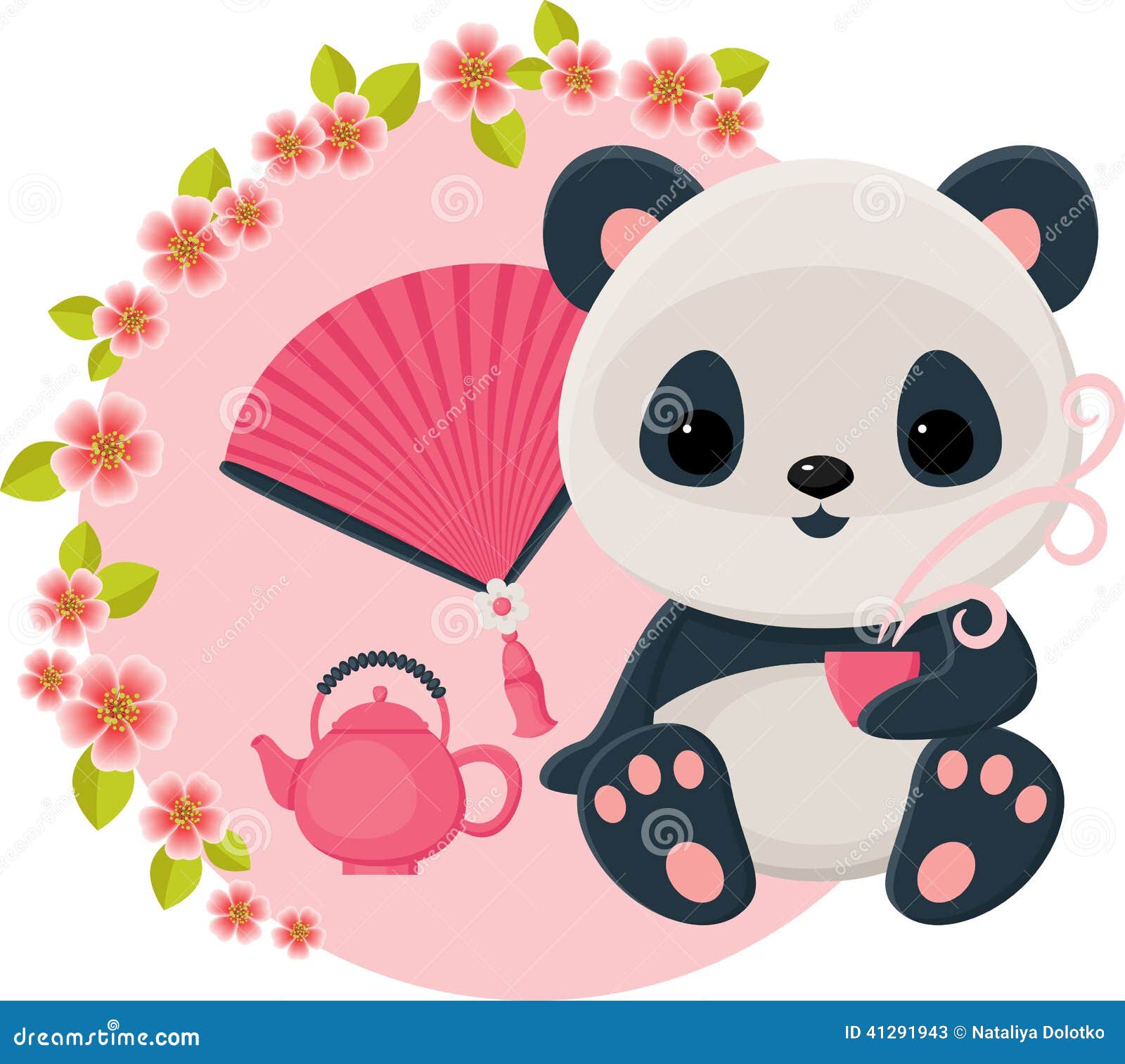 Baby Panda is Drinking Oriental Tea Stock Vector - Illustration of ...