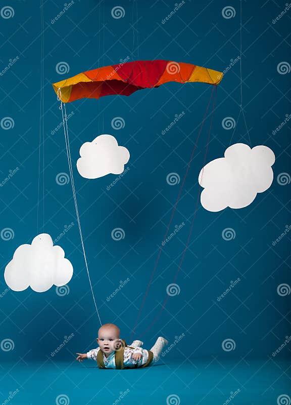 Baby with the parachute stock image. Image of baby, small - 23815903