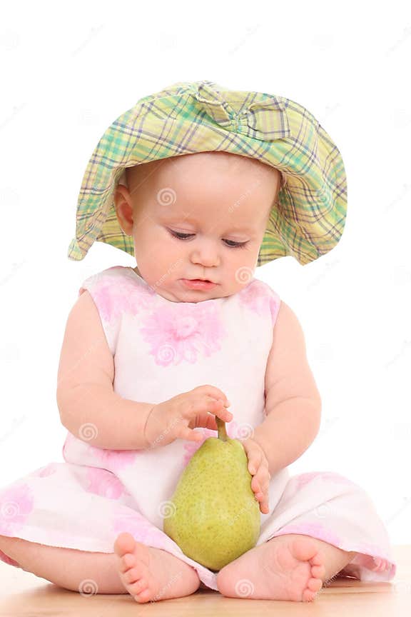 Baby and pear stock photo. Image of nutrition, food, cheerful - 3191692