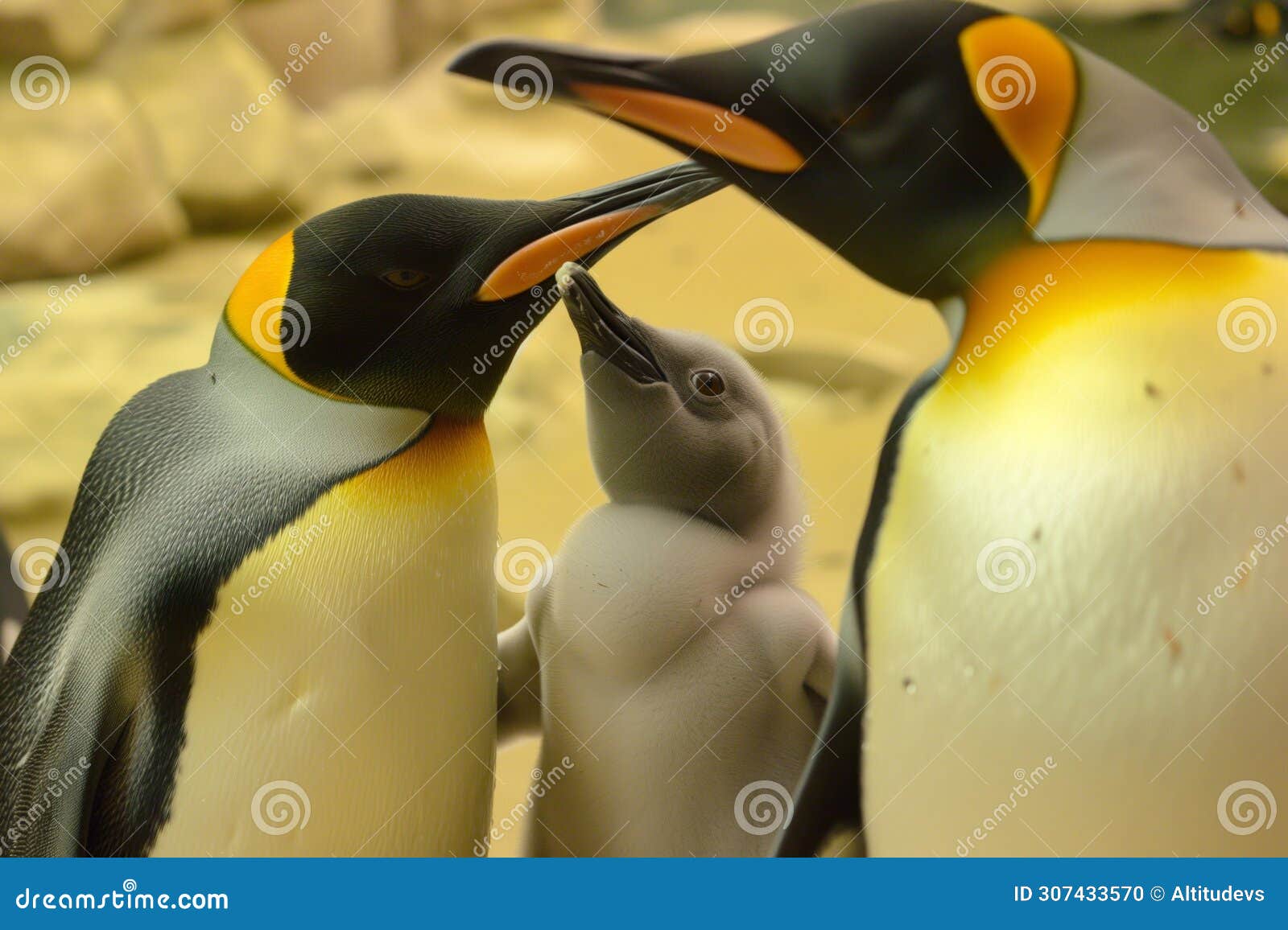 Baby Penguin in the Feeding Process with Parent Stock Photo - Image of ...