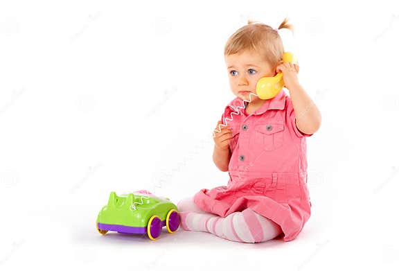 Baby with phone stock photo. Image of hair, small, childhood - 7645718