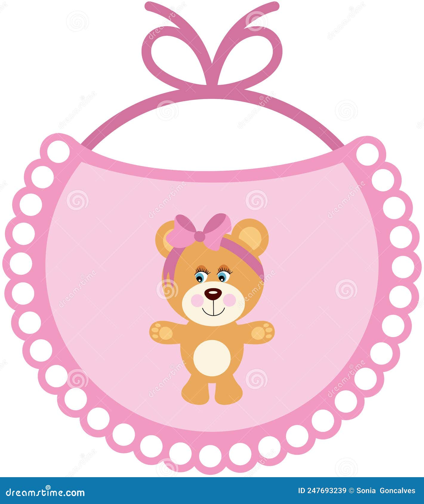 Baby Pink Bib with Teddy Bear Stock Vector - Illustration of dreams ...