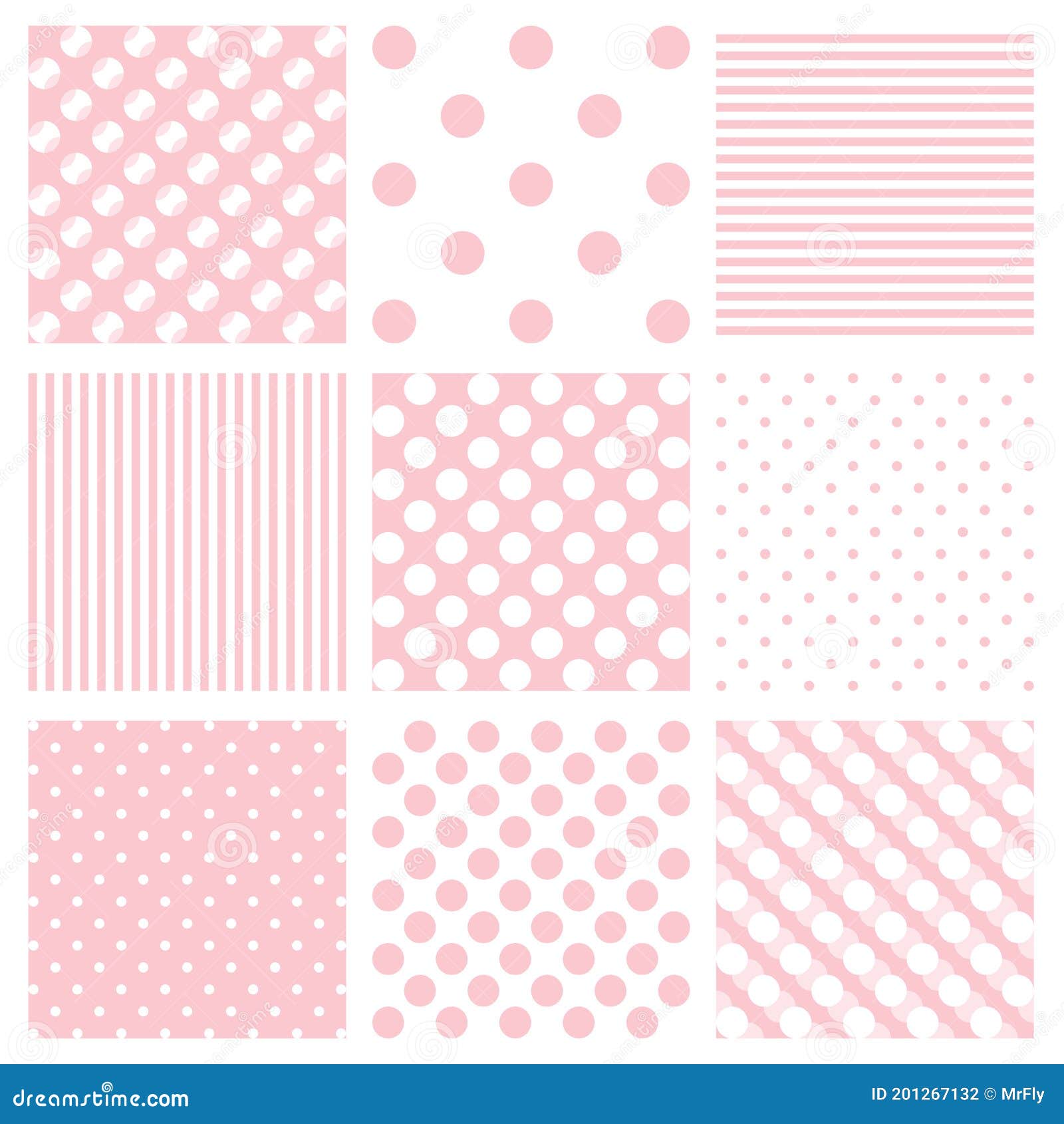 Baby Pink 9 Different Patterns Set, Vector Illustration Stock Vector ...