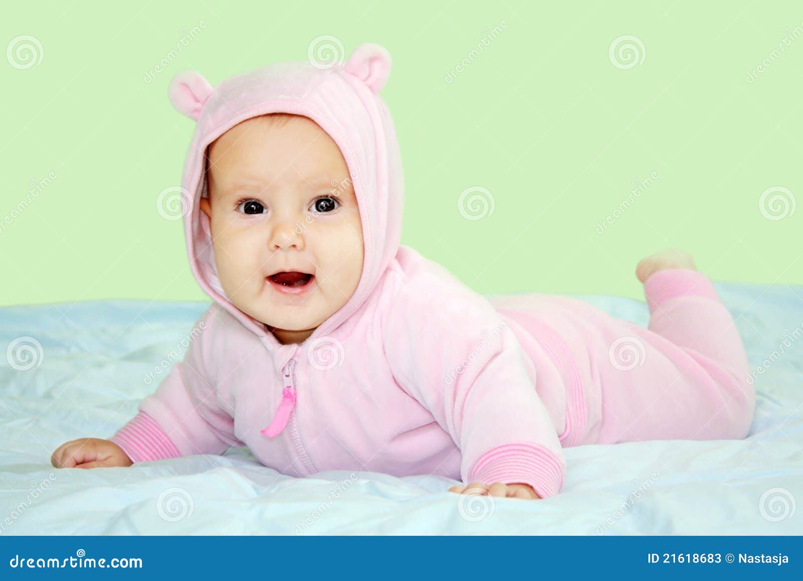 Baby in pink teddy costume stock image. Image of childhood - 21618683