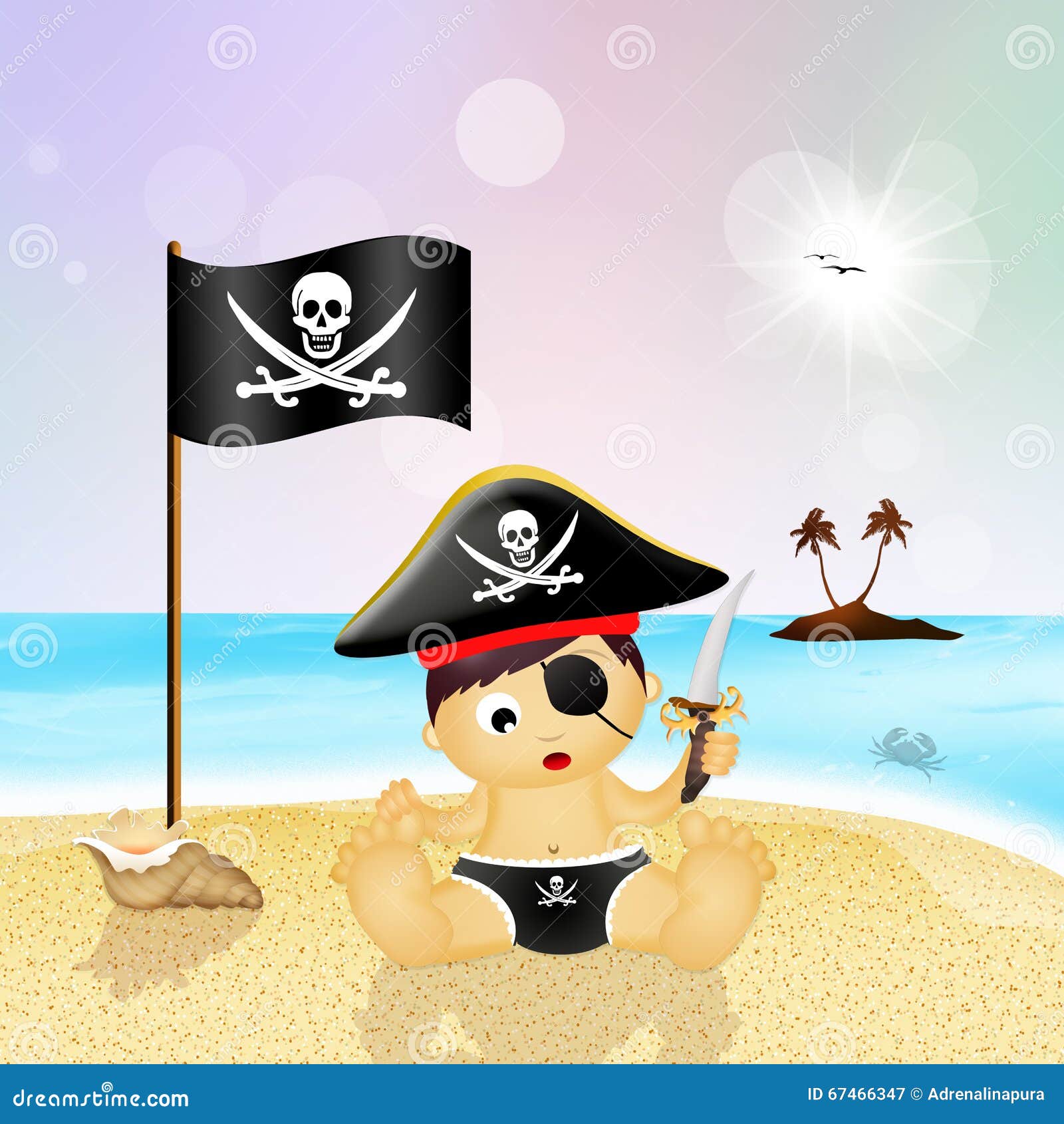 Baby pirate on the beach stock illustration. Illustration of chest ...