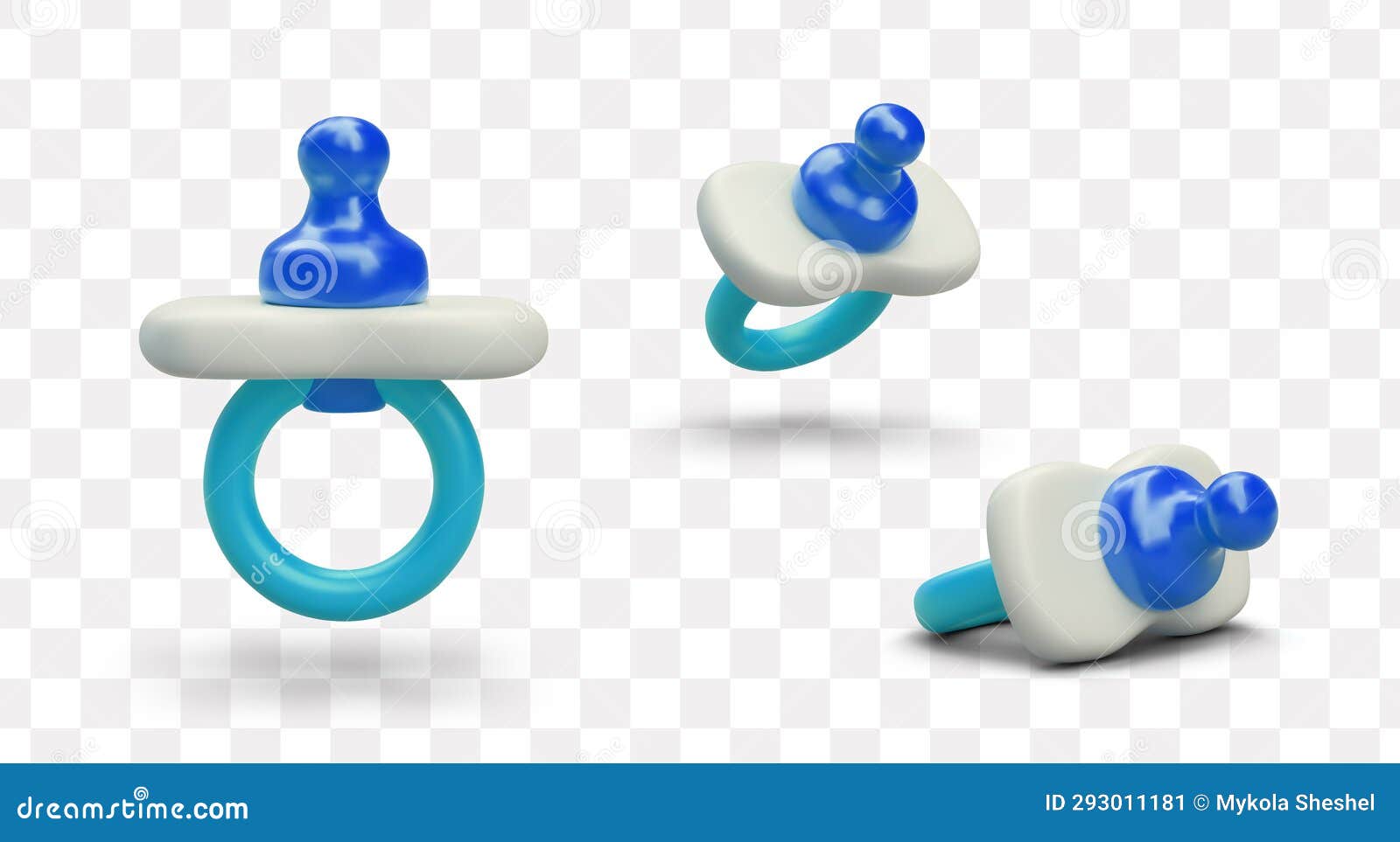 Baby Plastic Pacifier in Different Positions. 3d Realistic Orthodontic ...