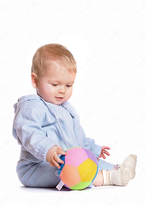 Baby play with ball stock photo. Image of interest, blue - 5324592