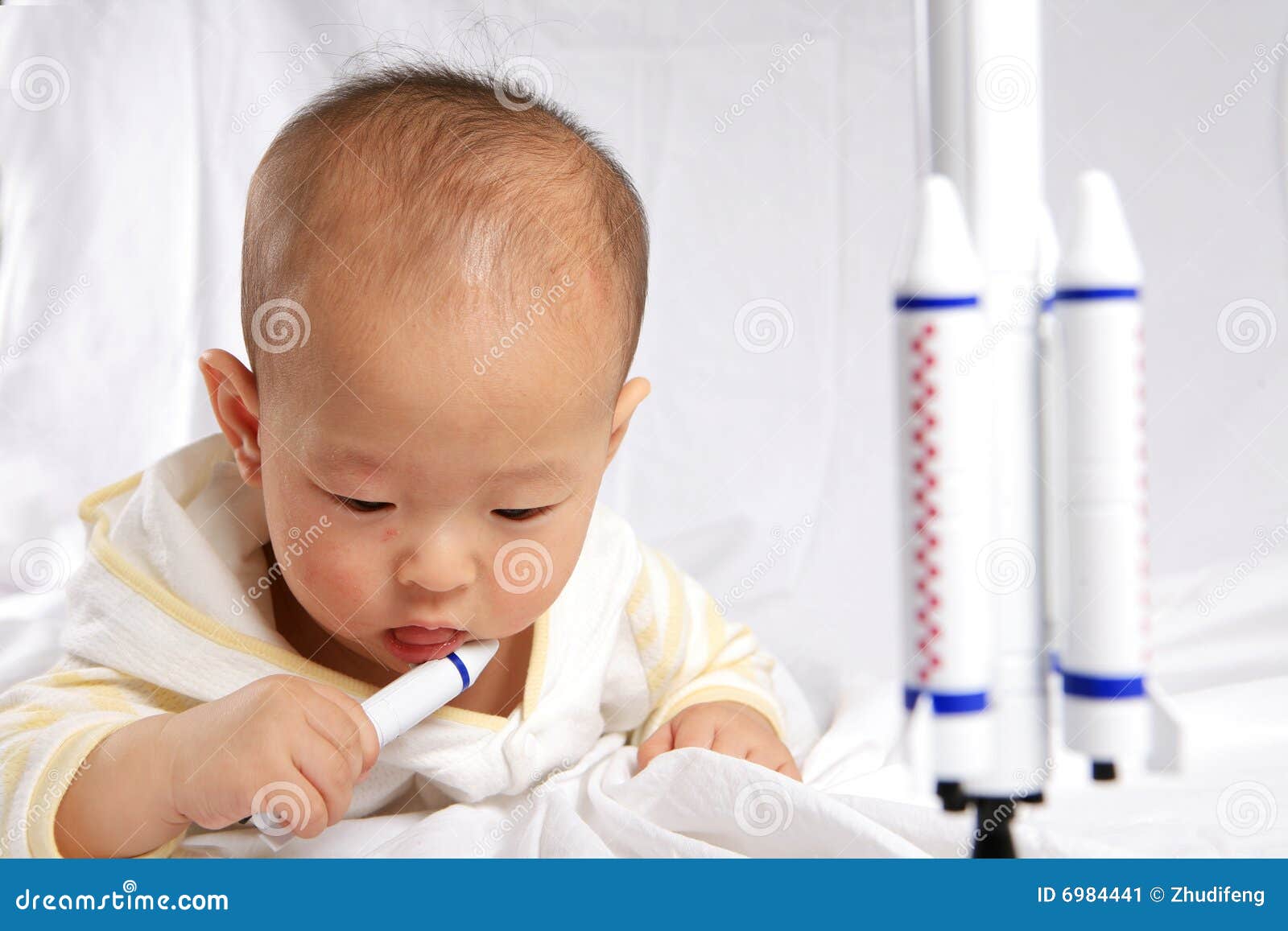 Baby Play with Rocket Model Stock Image - Image of baby, happy: 6984441