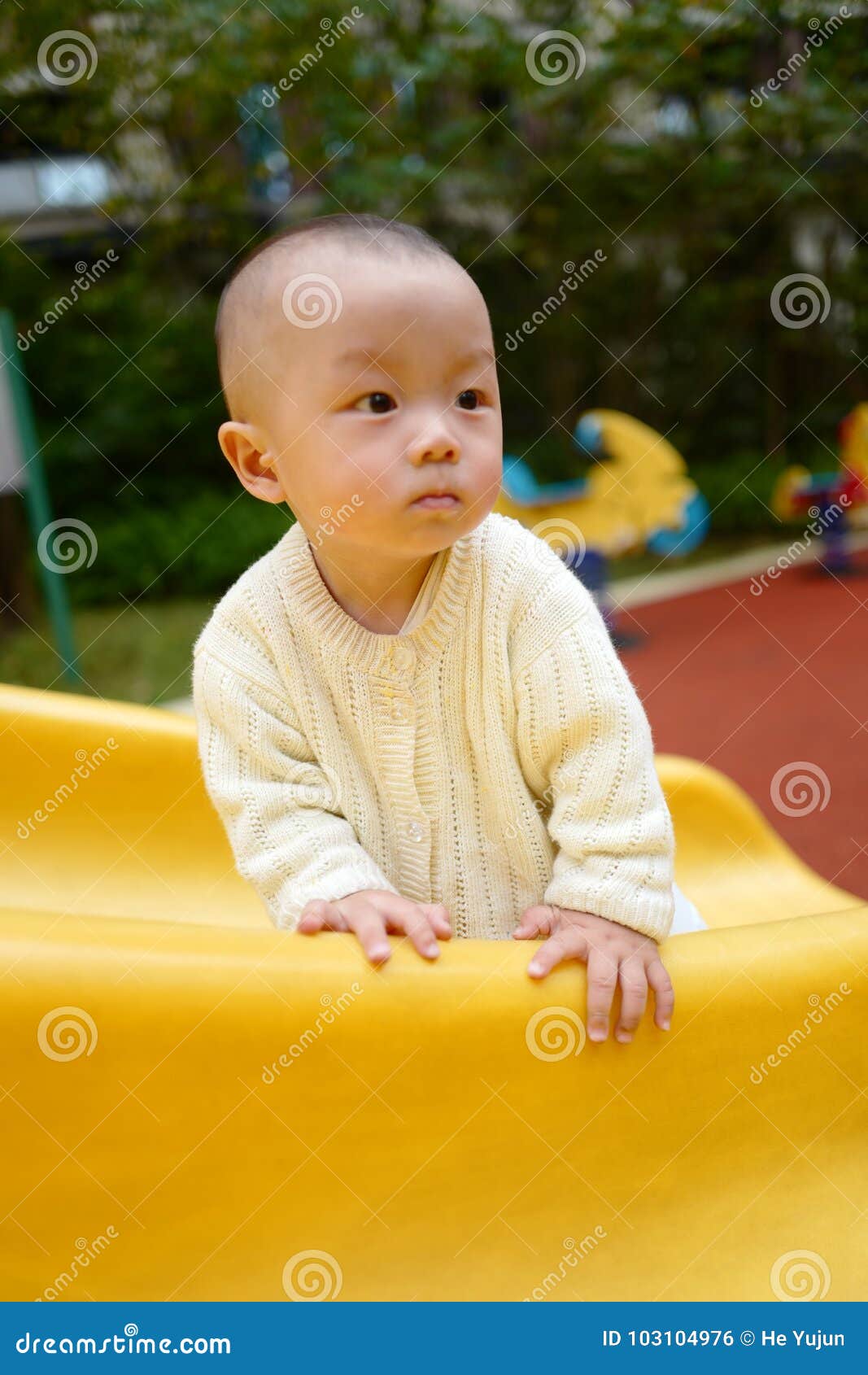 Baby on the Playground Slide Stock Photo - Image of active, energetic ...