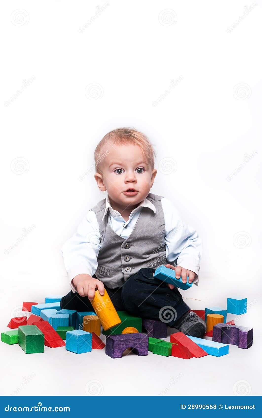 Baby Playing with Blocks on an Isolated Background Stock Photo - Image ...
