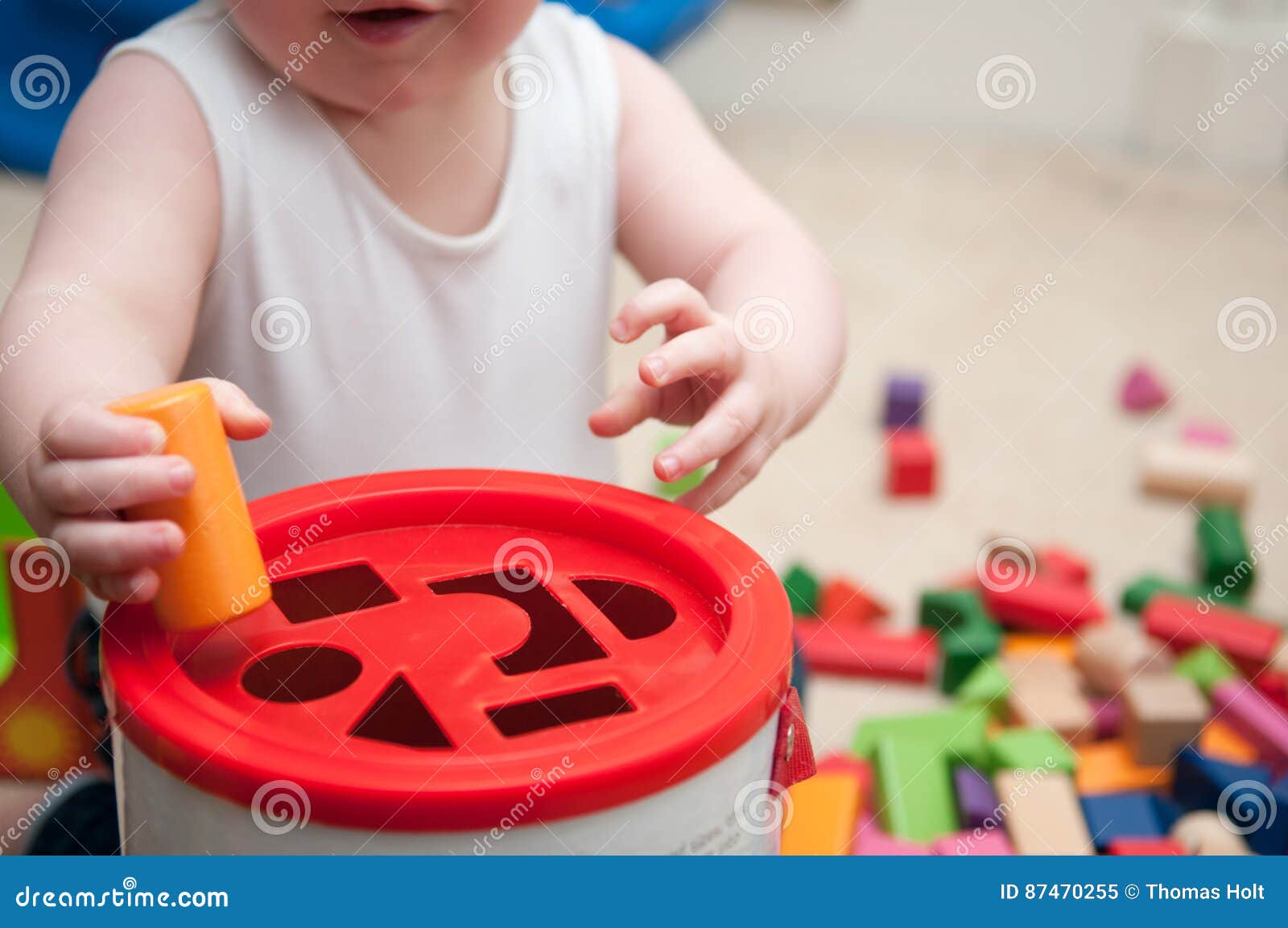 Baby Playing with Blocks and Sorting Shapes Stock Image - Image of ...