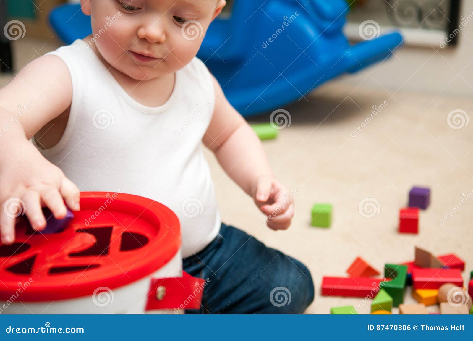 Baby Playing with Blocks and Sorting Shapes Stock Photo - Image of ...