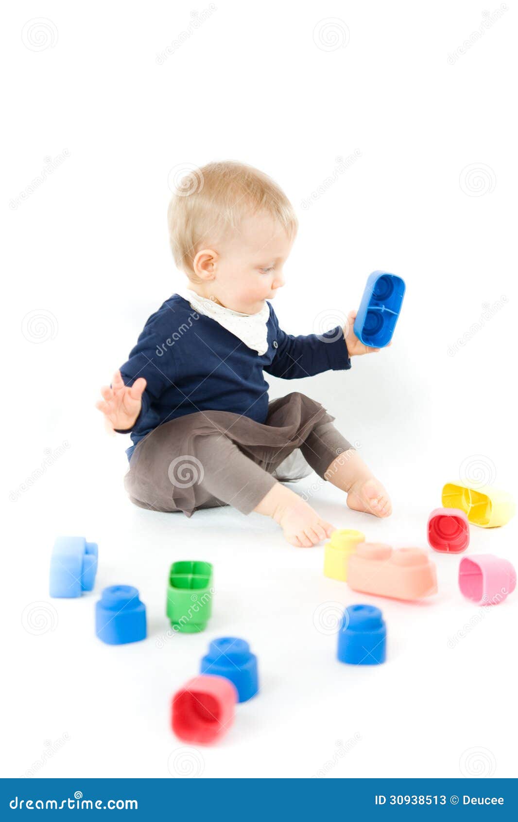 Baby Playing with Blocks on White Background Stock Image - Image of ...