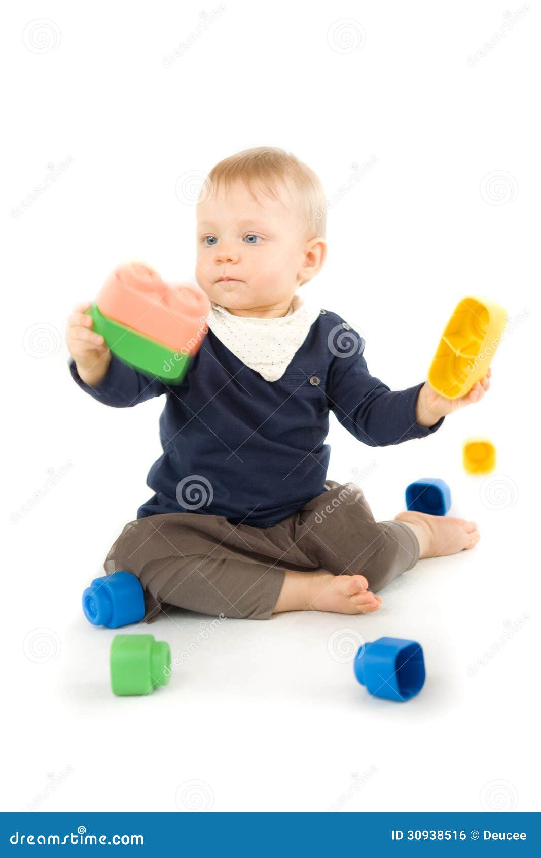 Baby Playing with Blocks on White Background Stock Photo - Image of ...