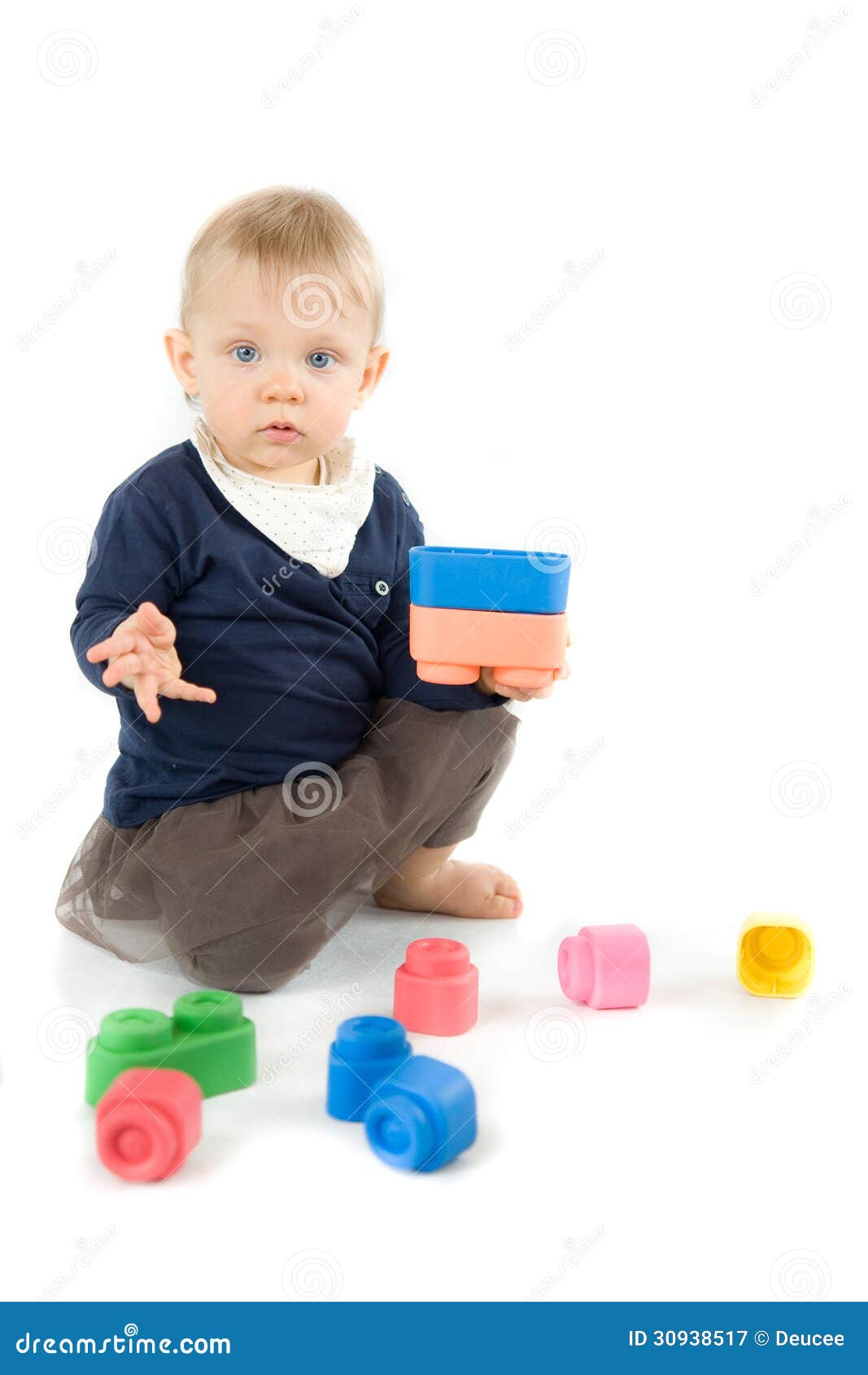 Baby Playing with Blocks on White Background Stock Image - Image of ...
