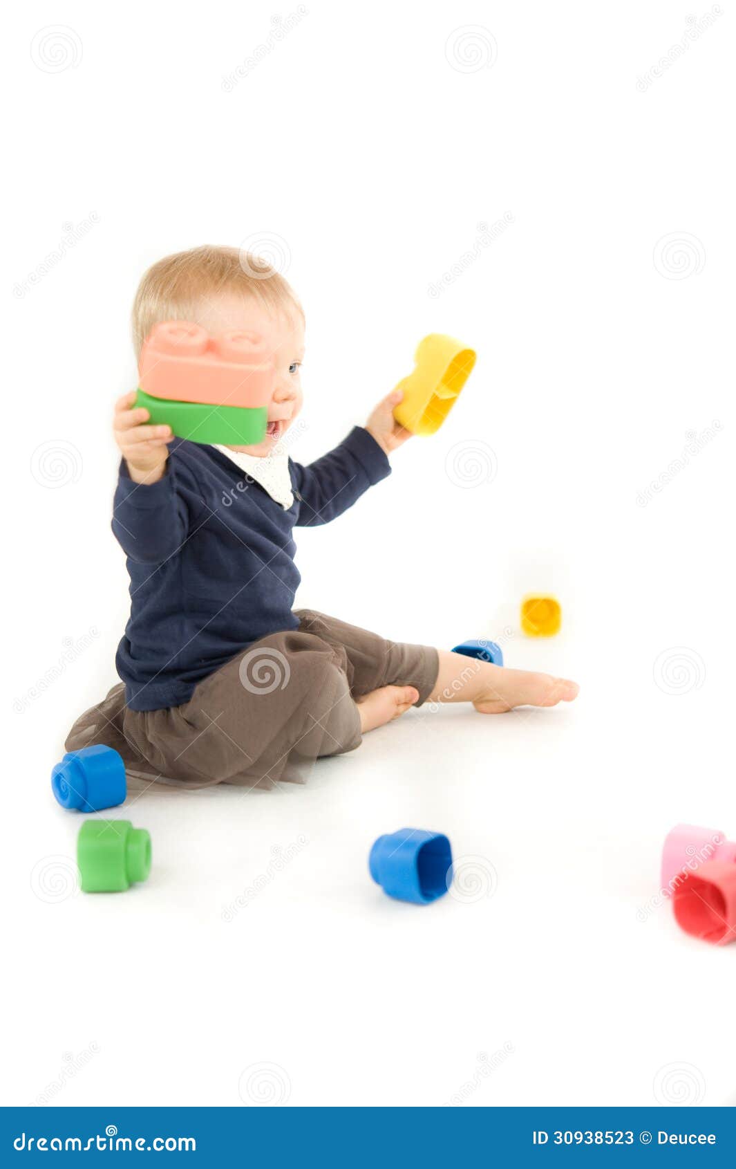 Baby Playing with Blocks on White Background Stock Image - Image of ...