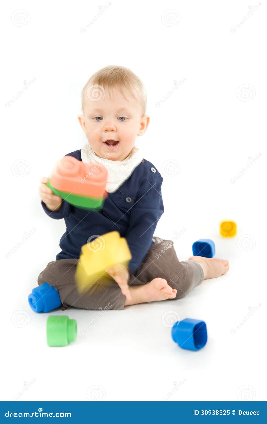 Baby Playing with Blocks on White Background Stock Image - Image of ...