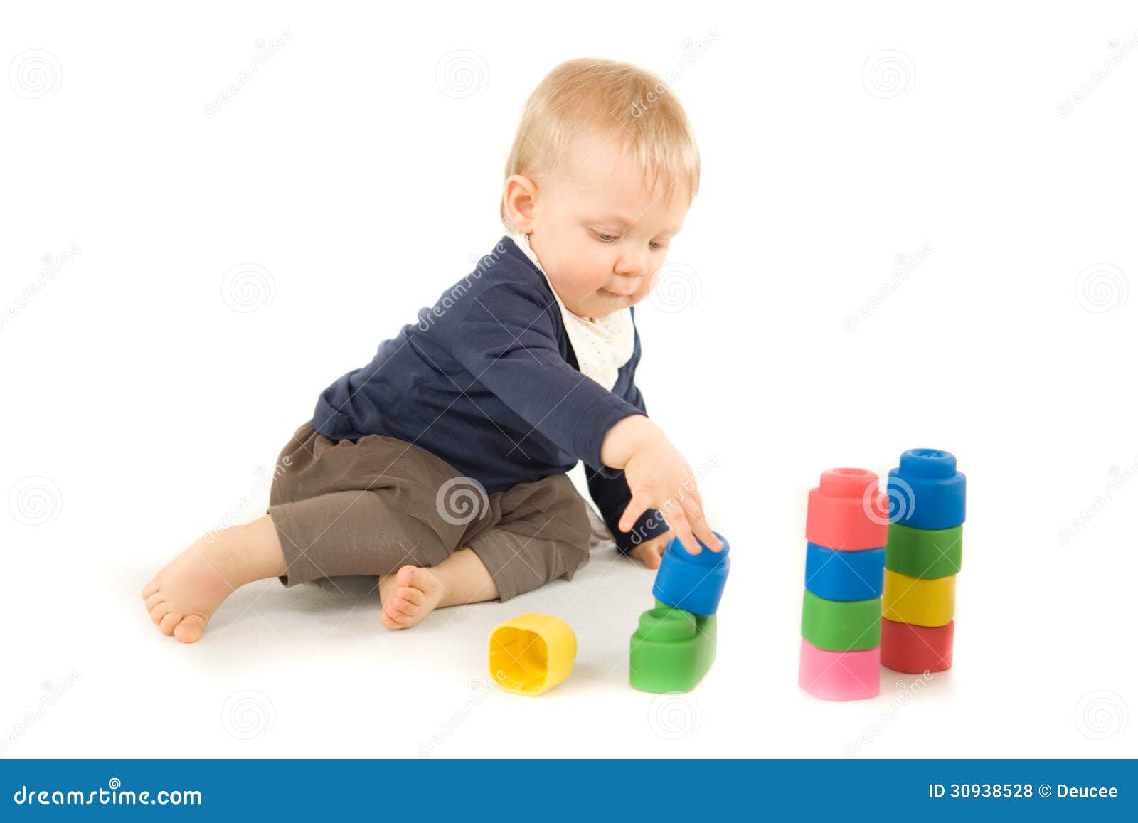 Baby Playing with Blocks on White Background Stock Photo - Image of ...