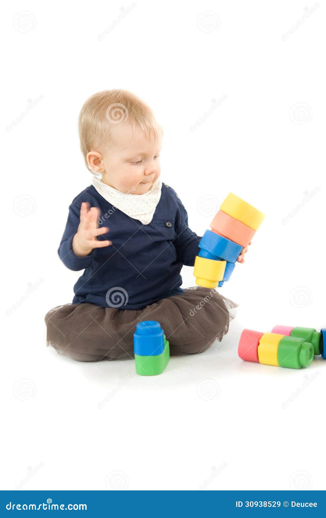 Baby Playing with Blocks on White Background Stock Image - Image of ...