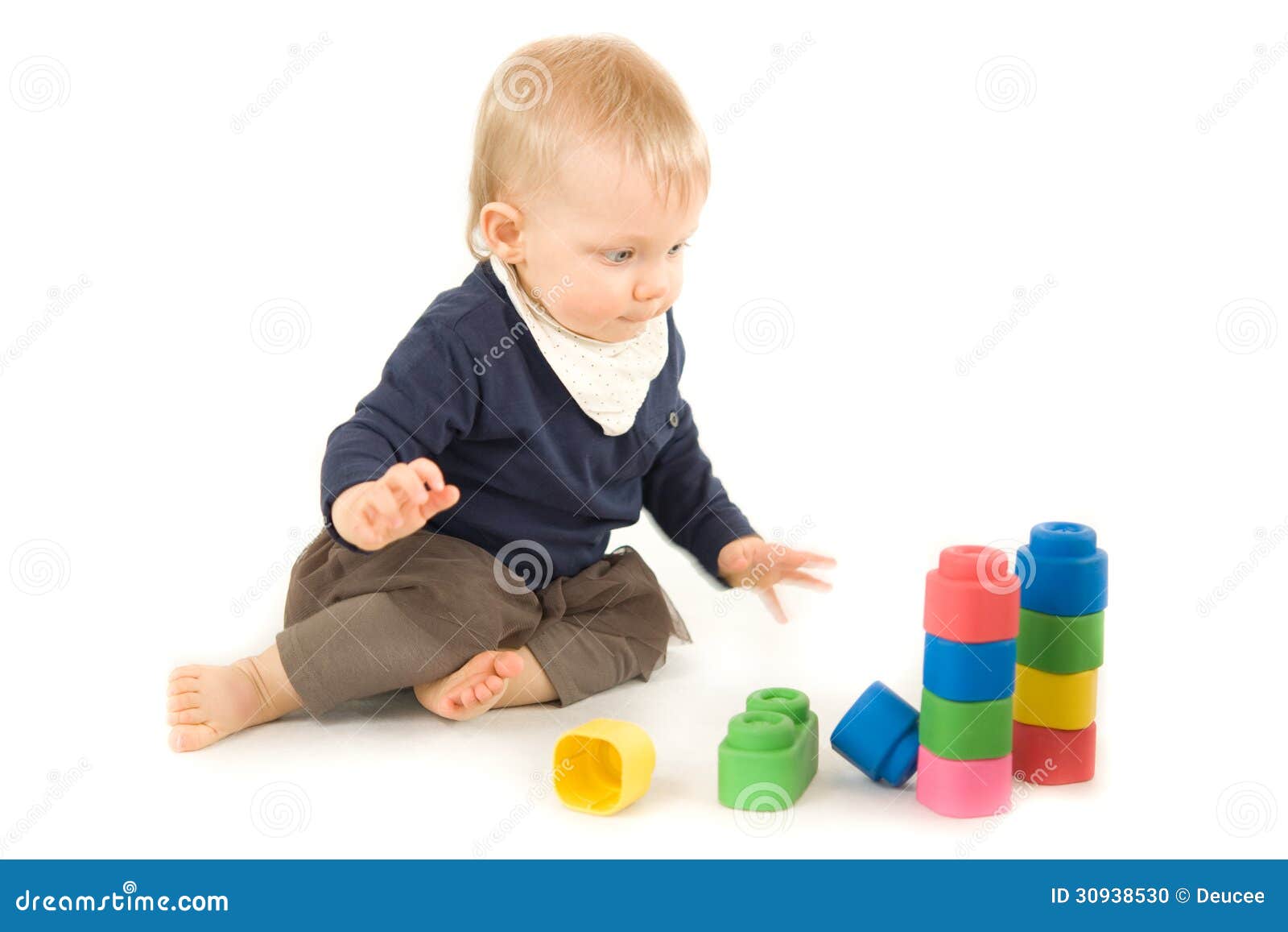Baby Playing with Blocks on White Background Stock Photo - Image of ...