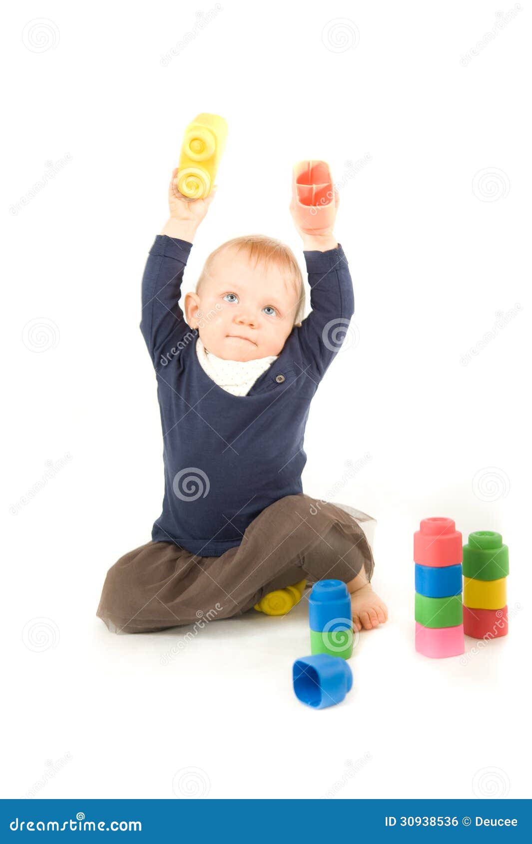 Baby Playing with Blocks on White Background Stock Photo - Image of ...