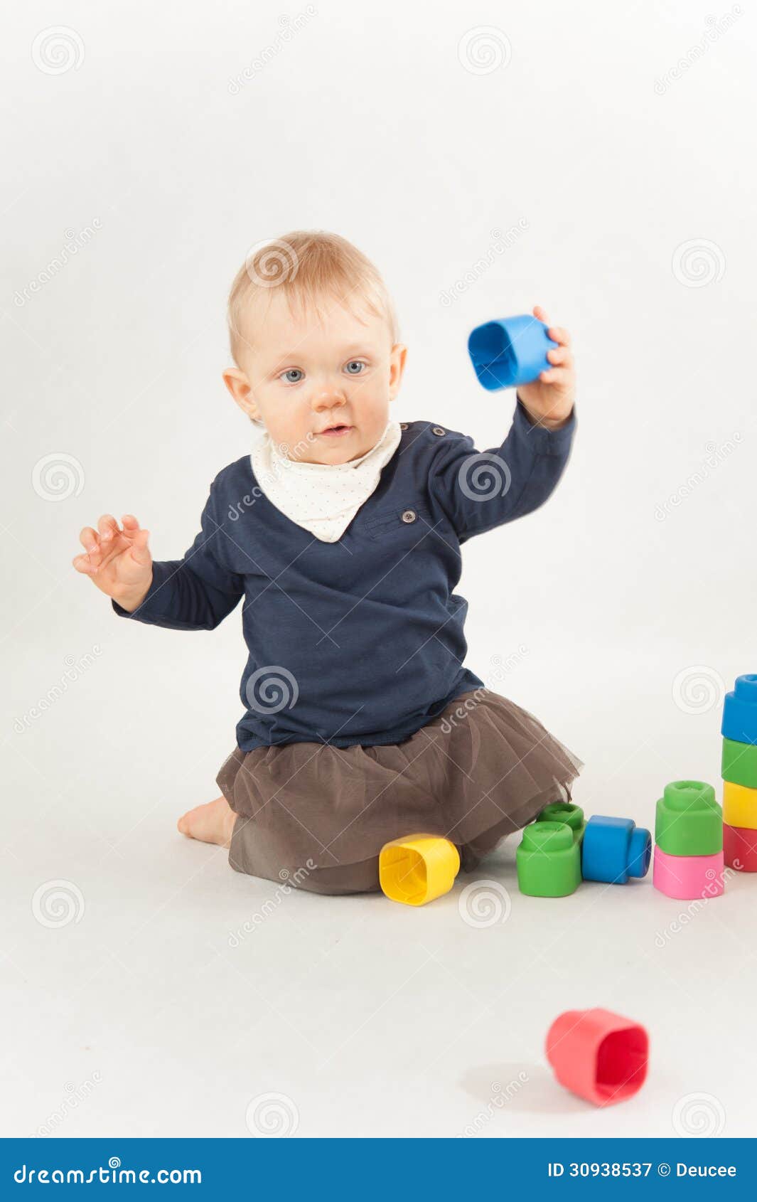 Baby Playing with Blocks on White Background Stock Image - Image of ...