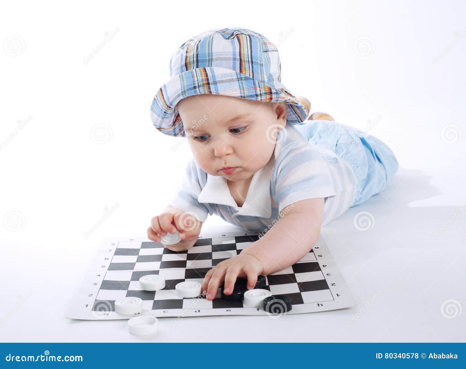 Baby Playing Checkers on White Stock Photo - Image of entertainment ...