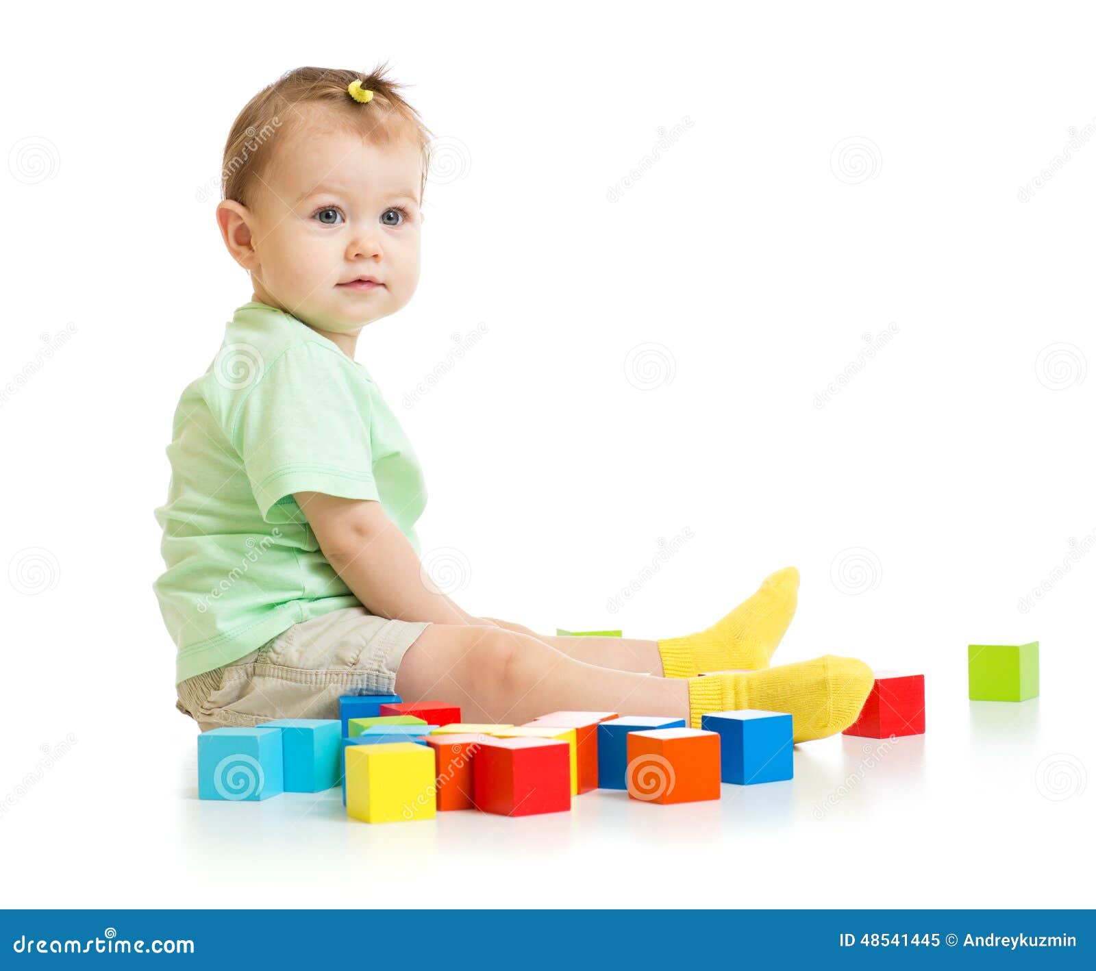 Baby Playing with Colorful Blocks Isolated Stock Image - Image of ...