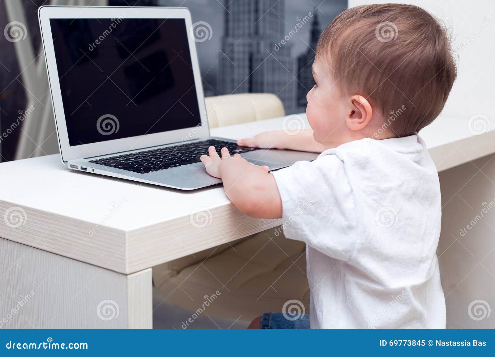 Baby Playing on the Computer House Table Stock Image - Image of ...
