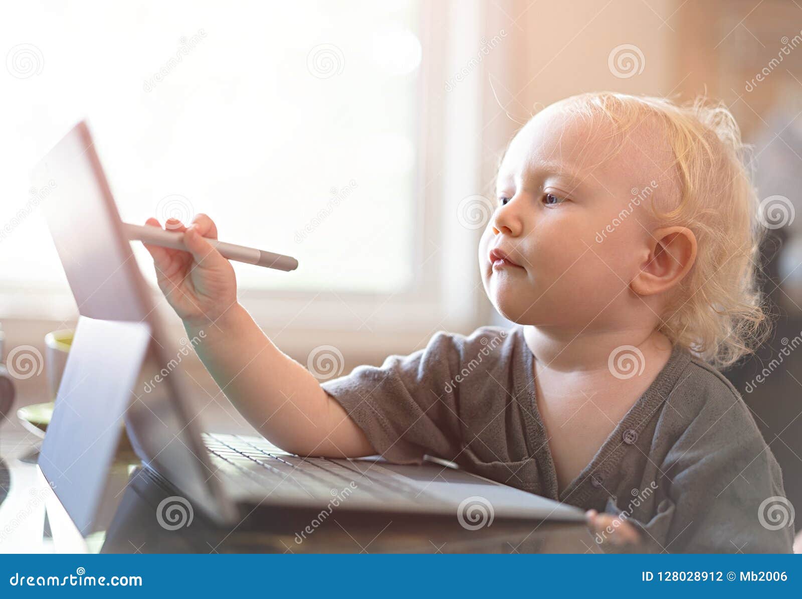 Baby Playing with Laptop Computer . Stock Photo - Image of coffee, home ...