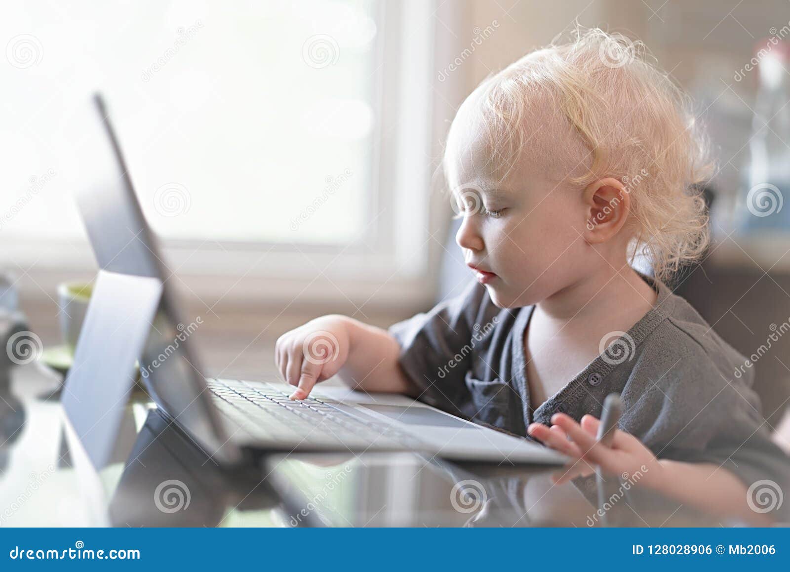 Baby Playing with Laptop Computer . Stock Photo - Image of marketing ...