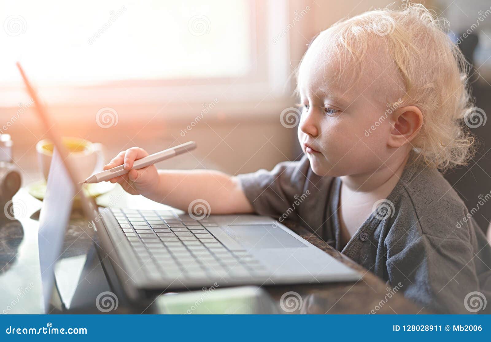 Baby Playing with Laptop Computer . Stock Image - Image of adult ...